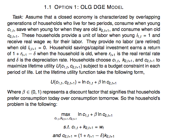 1.1 OPTION 1: OLG DGE MODEL lask: Assume that a | Chegg.com