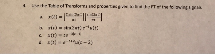 Solved Use Transforms and Properties to find the FT of the | Chegg.com