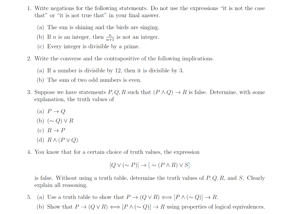 Solved 1. Write negations for the following statements. Do | Chegg.com