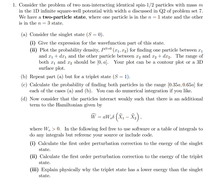 1. Consider the problem of two non-interacting | Chegg.com