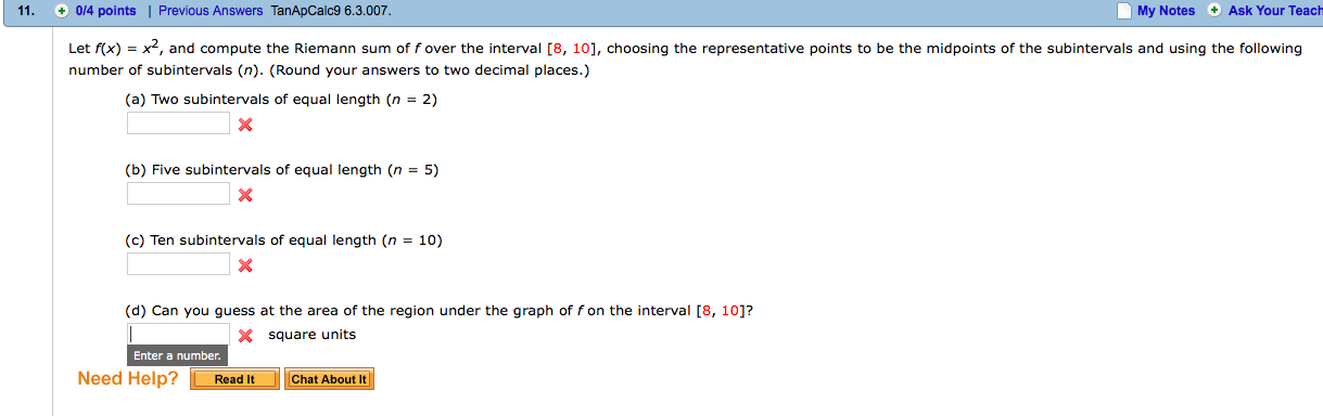 Solved Let f(x) = x^2, and compute the Riemann sum of f over | Chegg.com