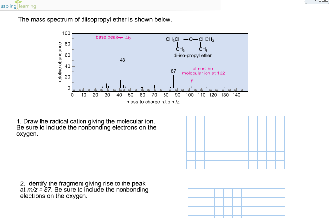 Solved The mass spectrum of diisopropyl ether is shown | Chegg.com