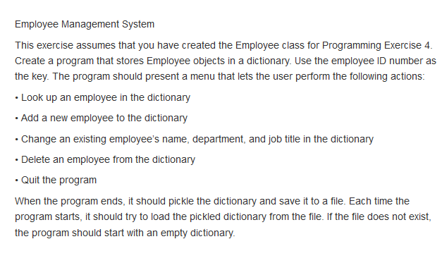 Solved Employee Management Systenm This exercise assumes | Chegg.com