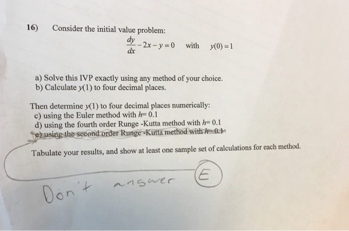Solved Consider the initial value problem: dy/dx - 2x - y = | Chegg.com