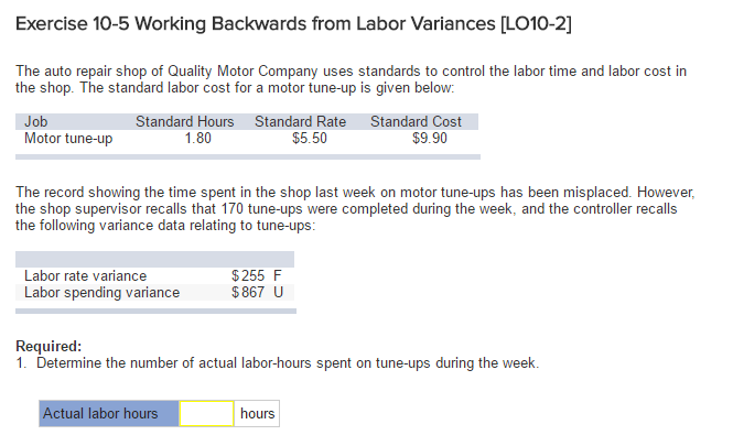 Solved Exercise 10-5 Working Backwards from Labor | Chegg.com