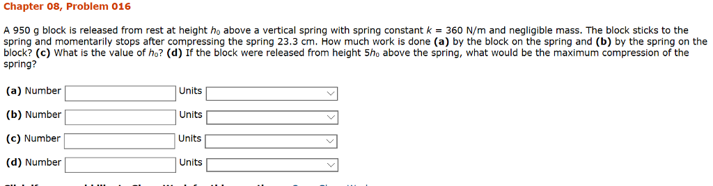 Solved Chapter 08, Problem 016 A 950 g block is released | Chegg.com Solved Chapter 08, Problem 016 A 950 g block is released | Chegg.com