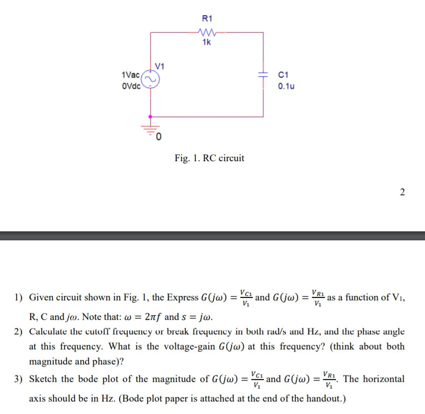 Solved Given circuit shown in Fig. 1, the Express G(j | Chegg.com