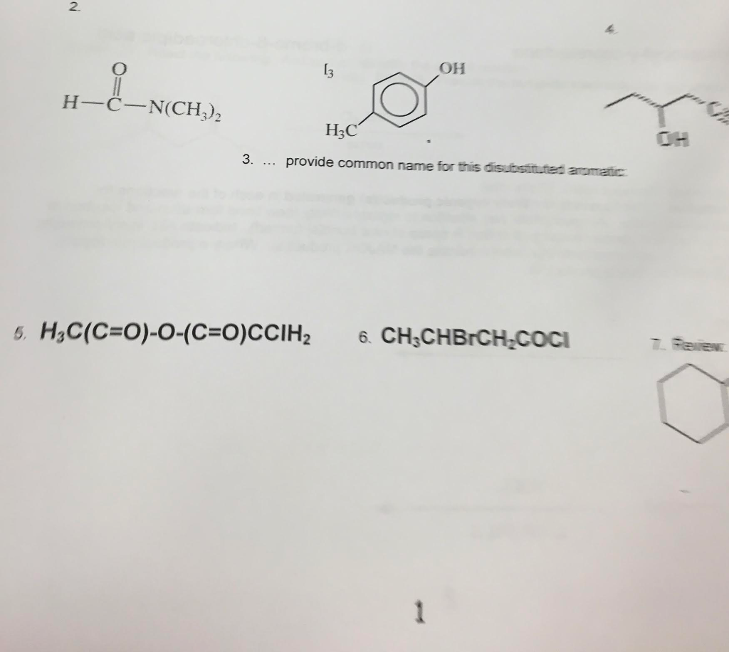 Solved OH NOCH 3 2 H3C 3. provide common name for this | Chegg.com