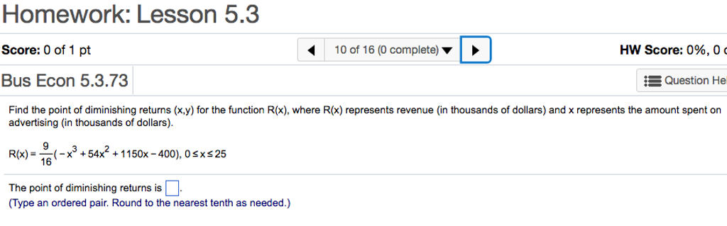 Solved Homework Lesson 5 3 Score 0 Of 1 Pt Bus Econ 5 3 73