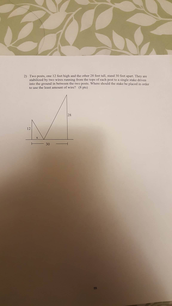 Solved Two posts, one 12 feet high and the other 28 feet | Chegg.com