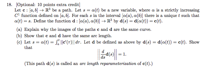 Let c: [a, b] rightarrow R^3 be a path. Let s = a(t) | Chegg.com