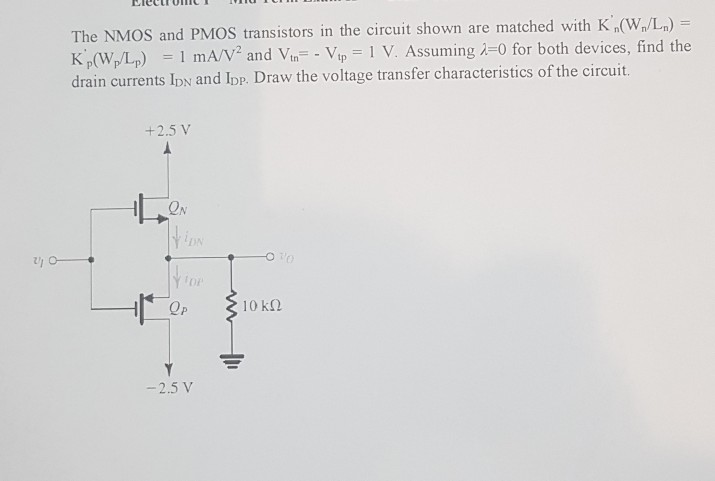 Solved The NMOS and PMOS transistors in the circuit shown | Chegg.com