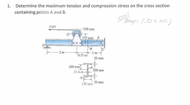Solved Determine the maximum tension and compression stress | Chegg.com