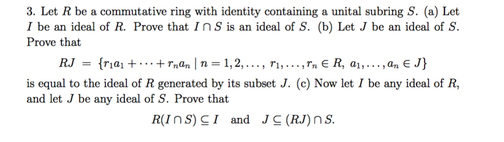 Solved Let R be a commutative ring with identity containing | Chegg.com