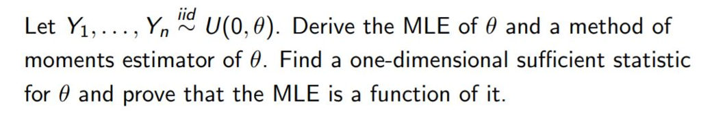 Solved iid Let Y1, . . . , Yn-U(0,0). Derive the MLE of θ | Chegg.com
