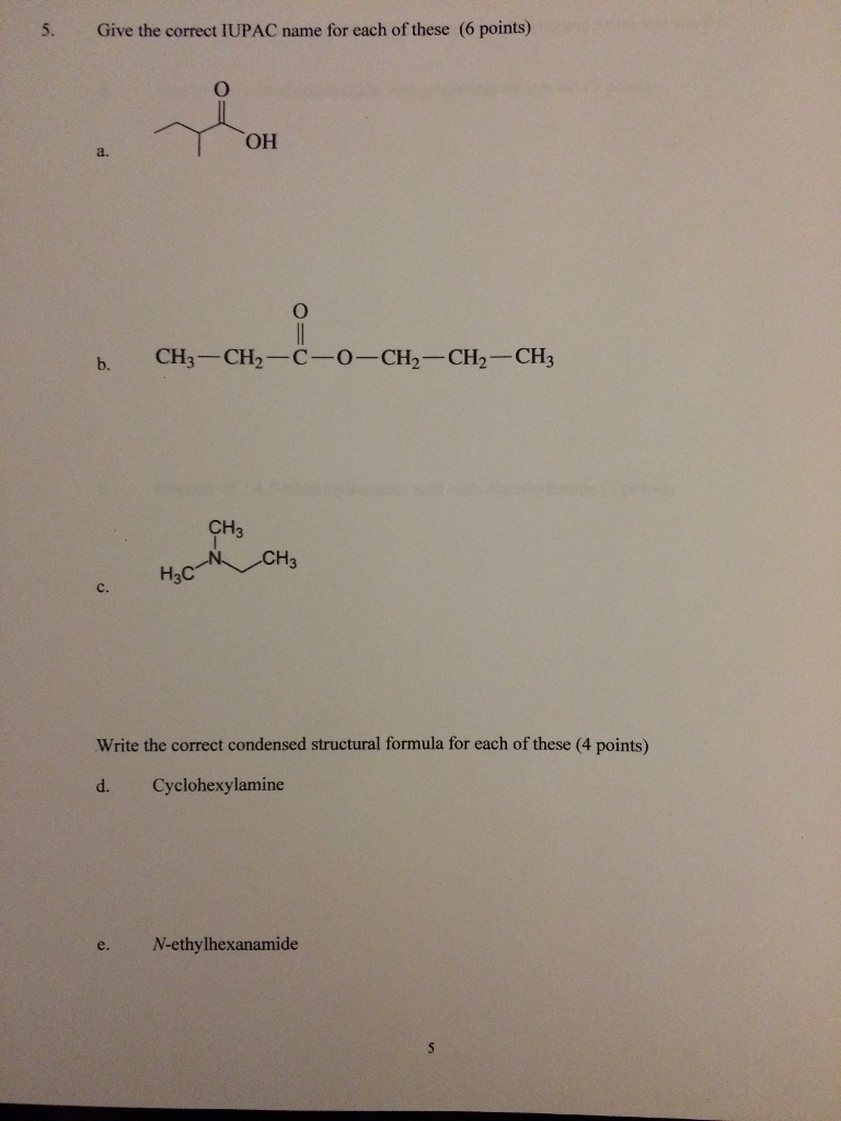 Solved 5. Give the correct IUPAC name for each of these (6 | Chegg.com