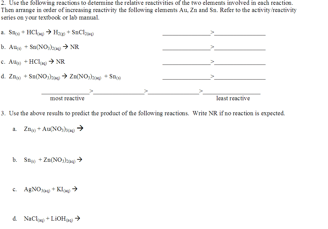 Solved Use the following reactions to determine the relative | Chegg.com