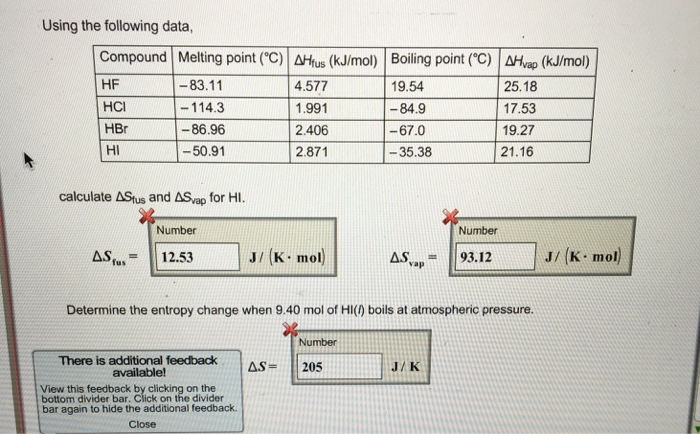 Solved Using the following data, calculate Delta S_fus and | Chegg.com