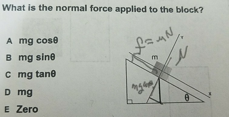 Solved What is the normal force applied to the block? A mg | Chegg.com