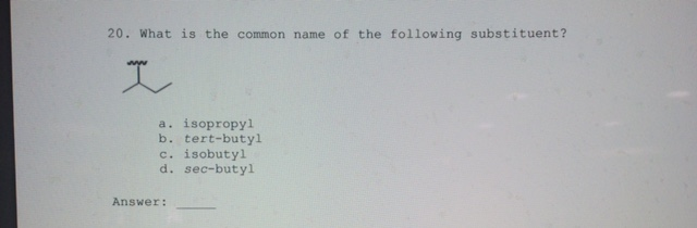 Solved What is the common name of the following substituent? | Chegg.com