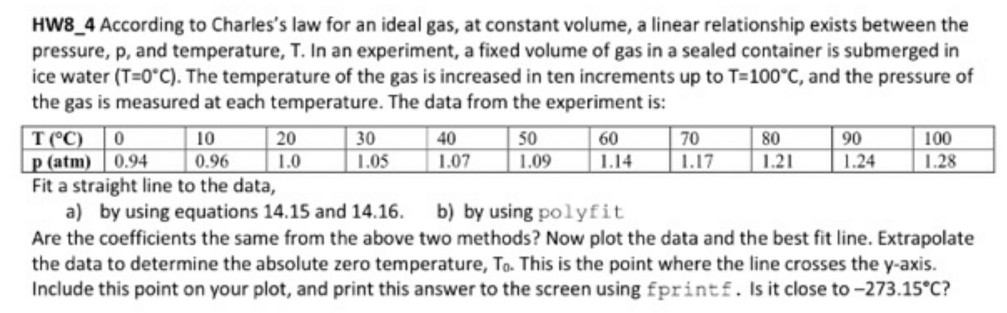 HW8 4 According to Charles's law for an ideal gas, at | Chegg.com