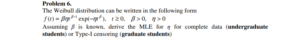 Solved Problem 6 The Weibull distribution can be written in | Chegg.com