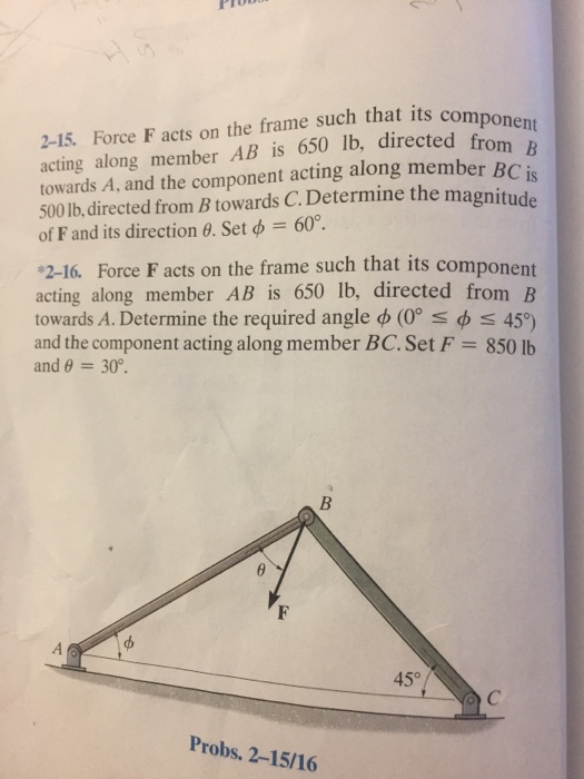 Solved Force F acts on the frame such that its component | Chegg.com