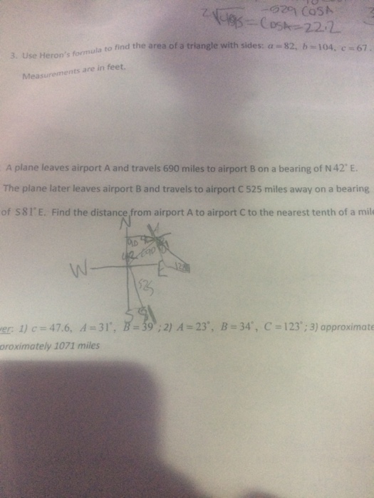 Solved 3. use Heron's formula to find the area of a triangle | Chegg.com