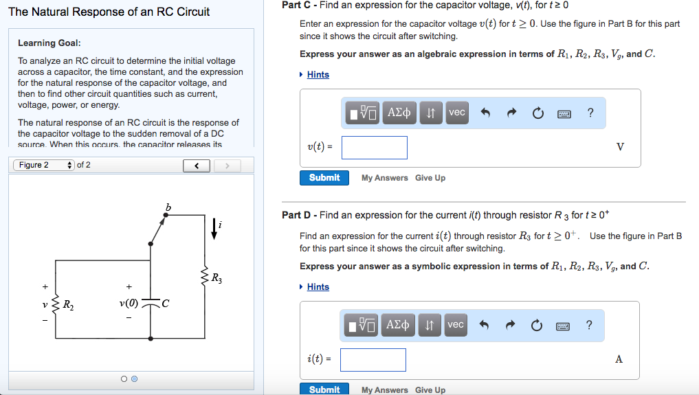 Solved Part A Find the initial voltage across the capacitor | Chegg.com