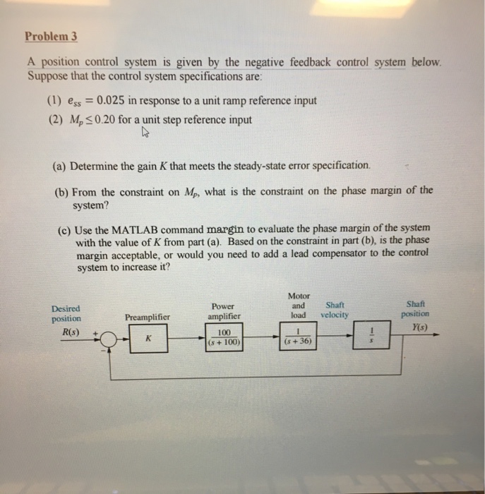 Solved A position control system is given by the negative | Chegg.com