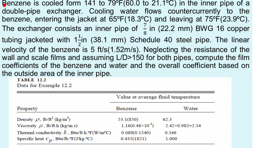 Solved Benzene is cooled form 141 to 79 F(60.0 to 21.1oC) in | Chegg.com