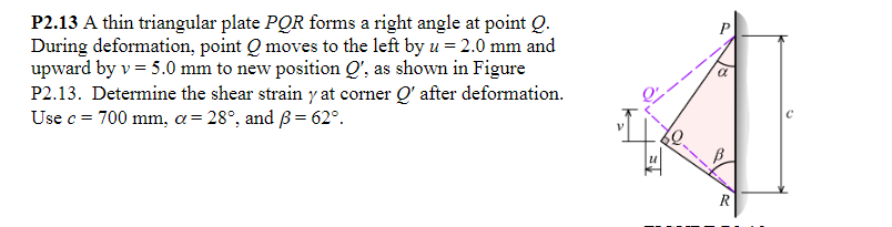 Solved A thin triangular plate PQR forms a right angle at | Chegg.com