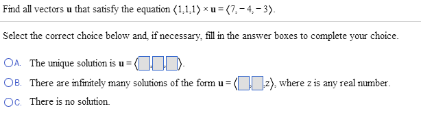 Solved Find all vectors u that satisfy the equation (1,1,1) | Chegg.com