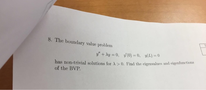 Solved The boundary value problem y" + lambda y = 0, y'(0) = | Chegg.com