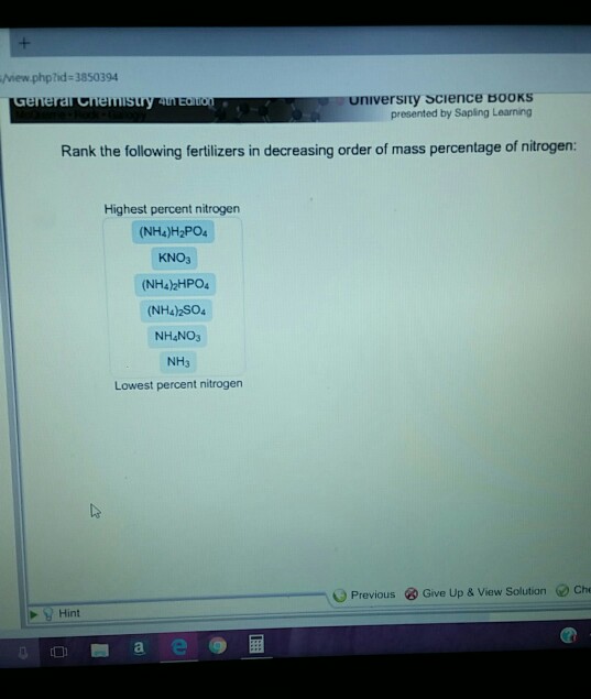 Solved rank the following fertilizers in decreasing order of | Chegg.com