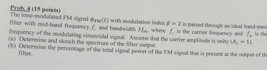 Solved Prob. 4 (15 points) The tone-modulated FM signal φ | Chegg.com