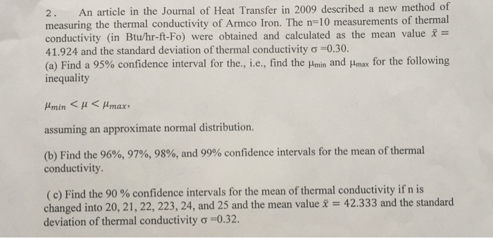 Solved 2. An article in the Journal of Heat Transfer in 2009 | Chegg.com