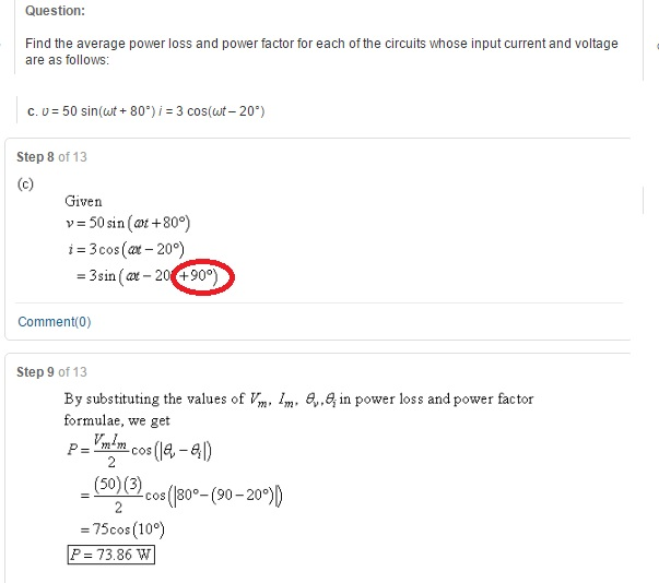 Solved why do I add 90degrees to this power loss factor | Chegg.com