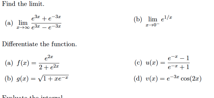 Solved Find the limit.(a) lim x right arrow infinity e^3x + | Chegg.com