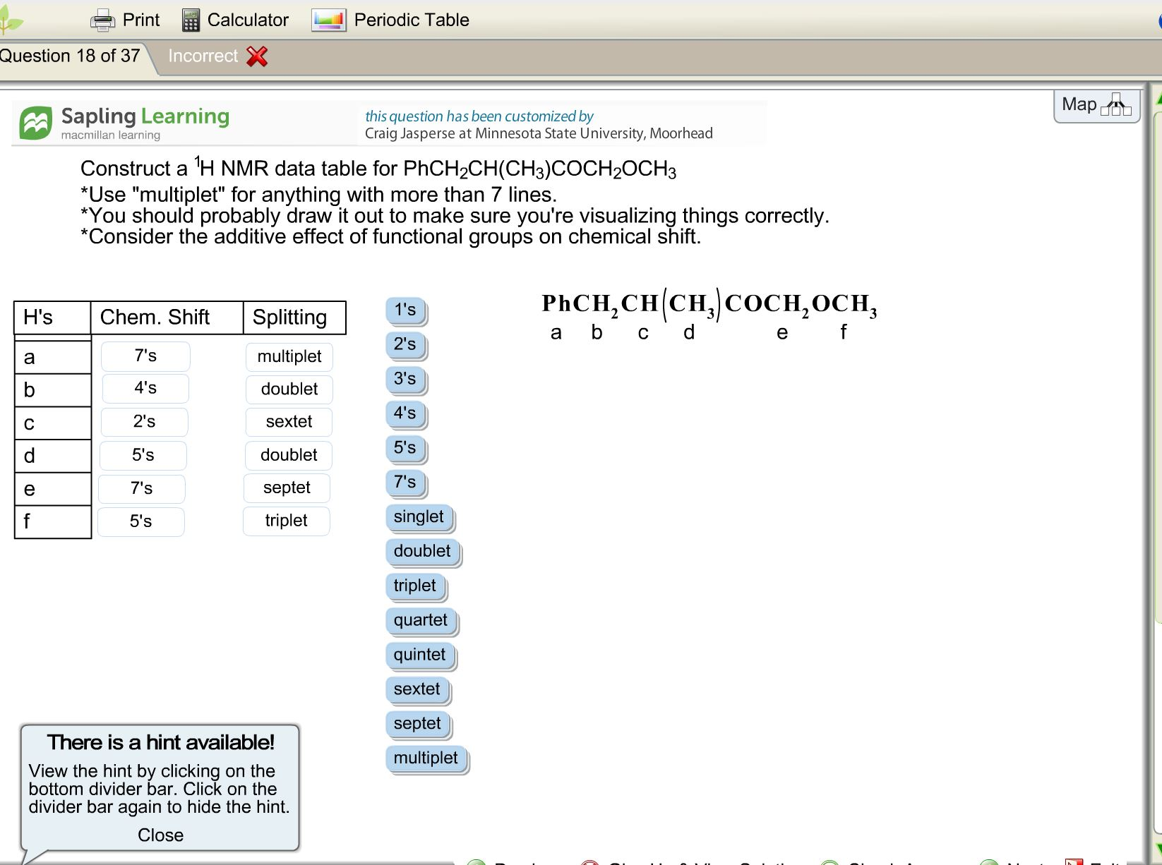 Solved Construct a 1H NMR data table for | Chegg.com