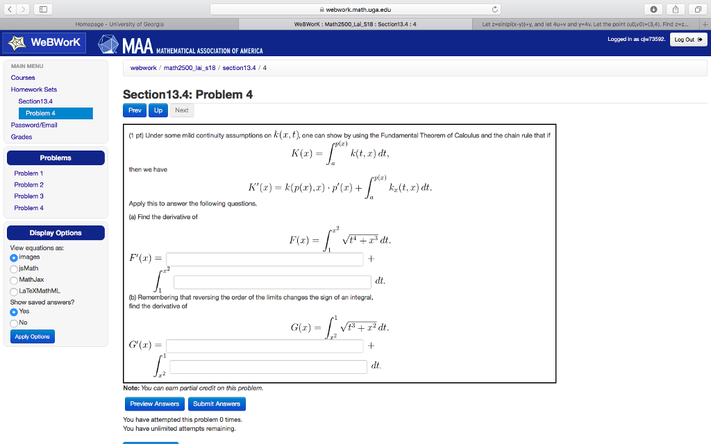 Solved webwork.math.uga.edu y of Georgia WeBWorK: Math2500 | Chegg.com