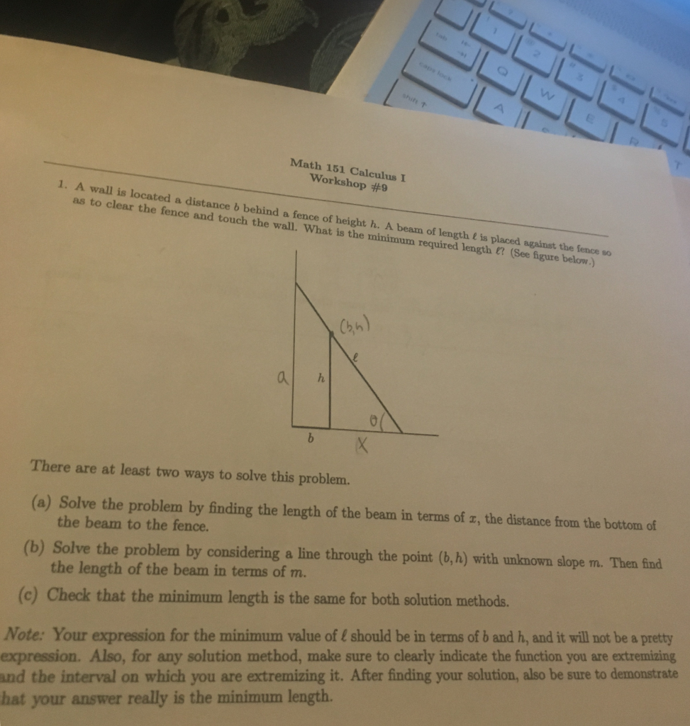 Solved Math 151 Calculus I Workshop #9 1. A wall is located | Chegg.com
