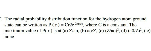 Solved The radial probability distribution function for the | Chegg.com