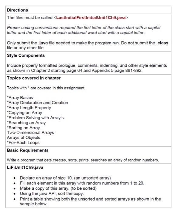 Solved Directions The files must be called | Chegg.com