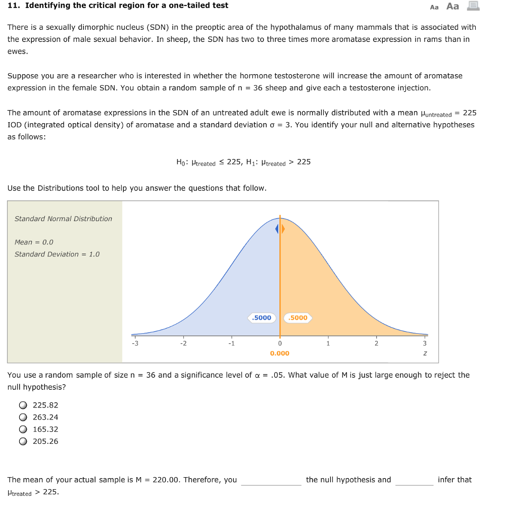 Solved 11. Identifying the critical region for a one-tailed | Chegg.com