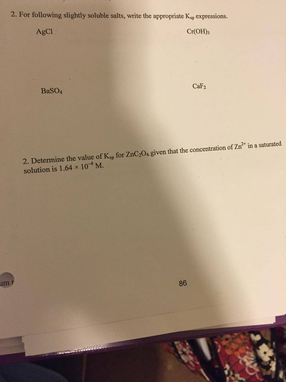 Solved For following slightly soluble salts, write the | Chegg.com