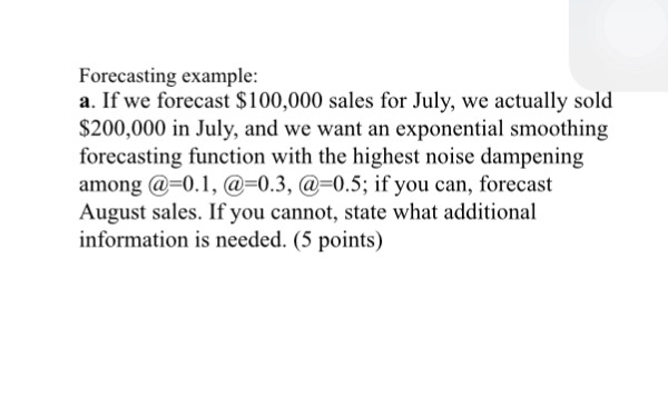 Solved Forecasting example: If we forecast $100,000 sales | Chegg.com