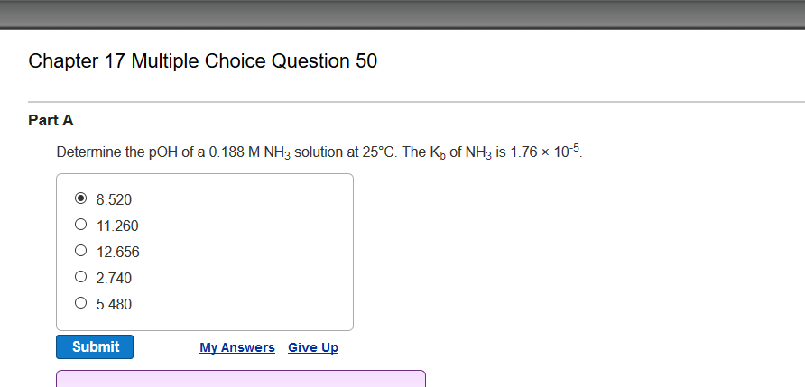 Solved Determine the pOH of a 0.188 M NH_3 solution at 25 | Chegg.com