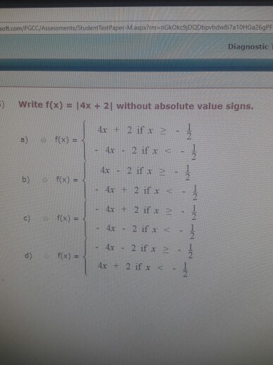 Solved Write f(x) = |4x + 2| without absolute value signs. | Chegg.com