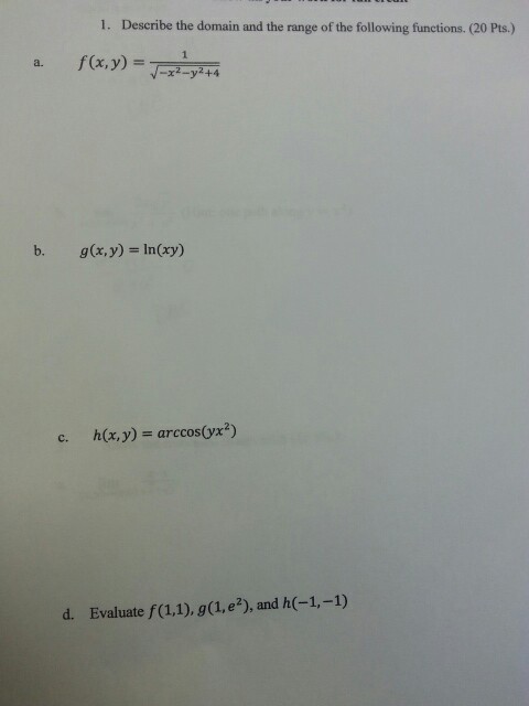 Solved 1. Describe the domain and the range of the following | Chegg.com